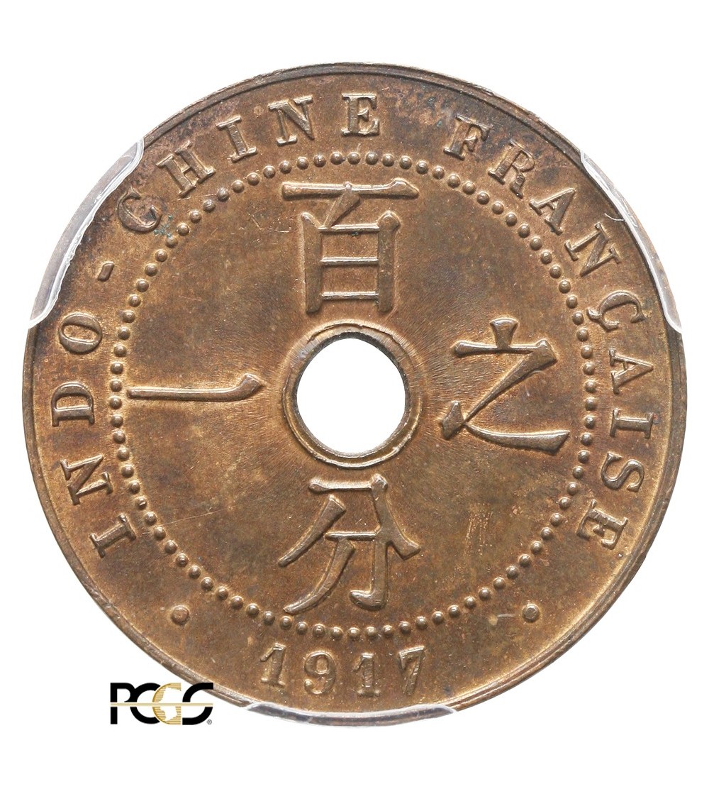 Indochiny Francuskie 1 cent 1917 A - PCGS MS 64 BN