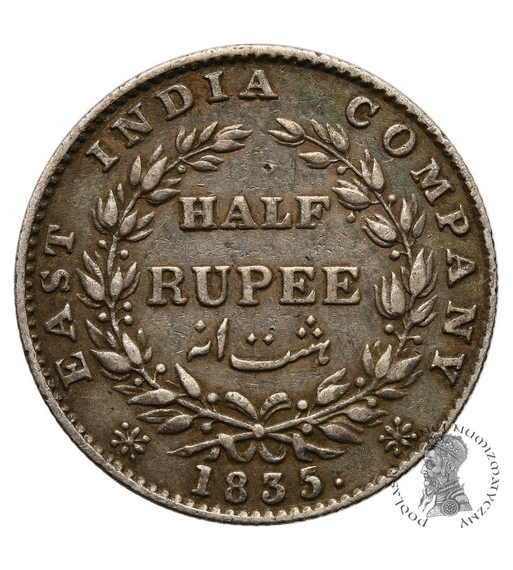 India British 1/2 Rupee 1835 F (Raised)