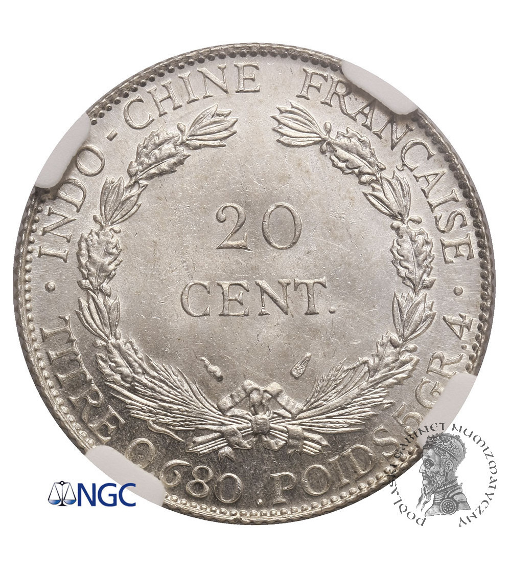 Indochiny Francuskie. 20 centów 1937 - NGC MS 63