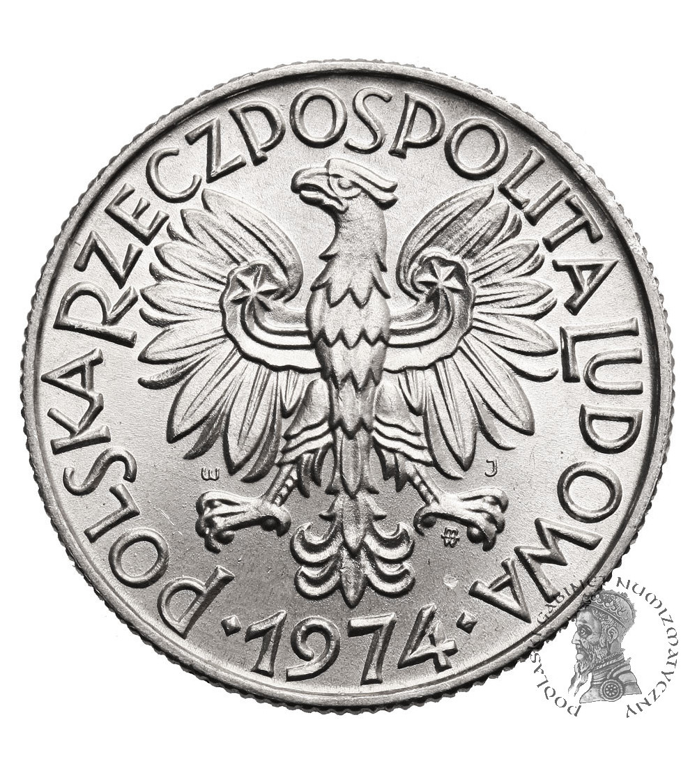 Poland. 5 Zlotych 1974, Fisherman - mint error, sunrise with a single ray