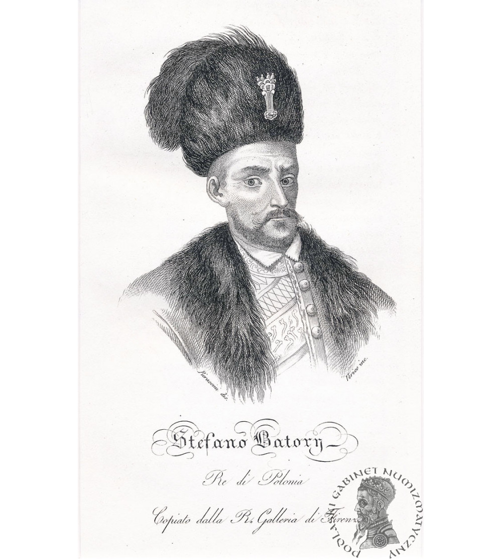 Stefan Batory, King of Poland, portrait, steel engraving 19th century ...