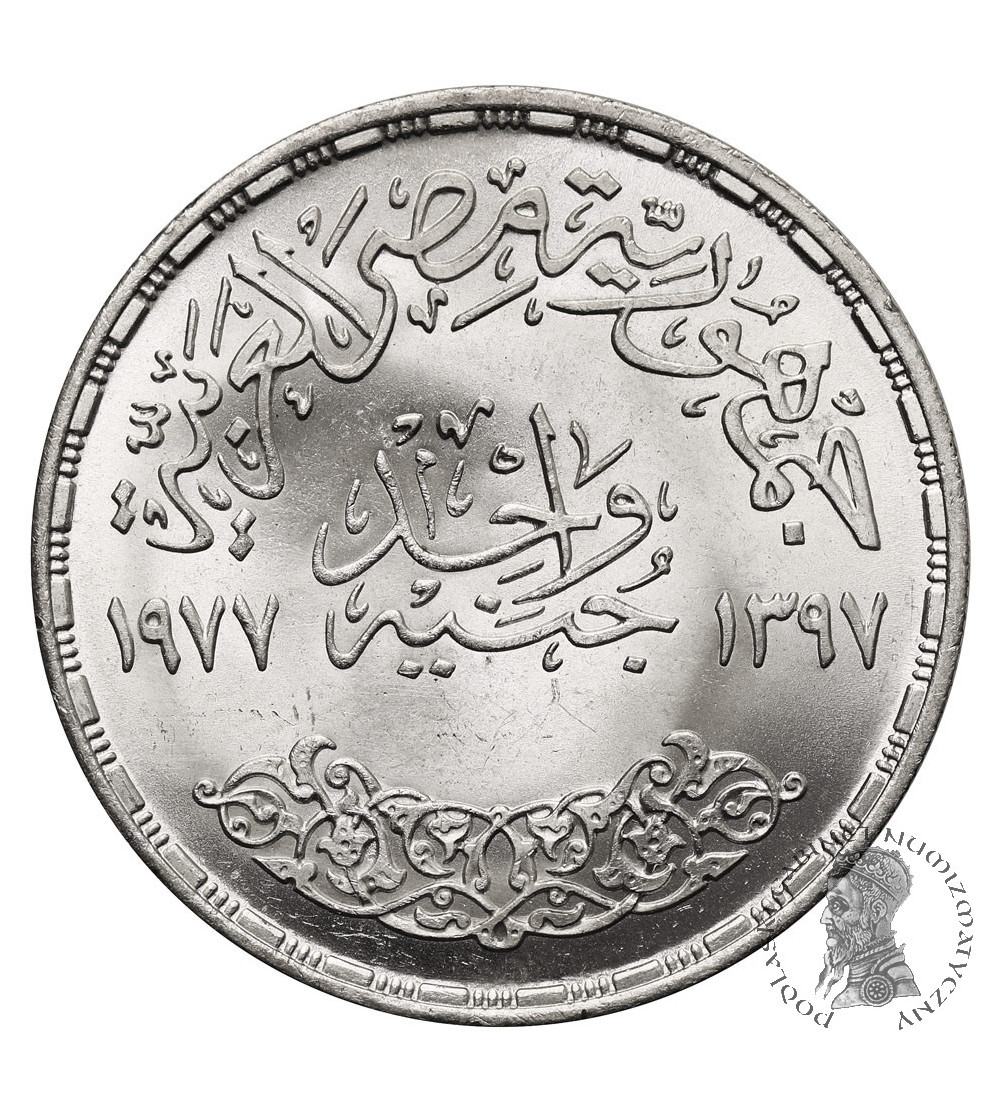Egypt. 1 Pound AH 1397 / 1977 AD, Corrective Revolution 1971